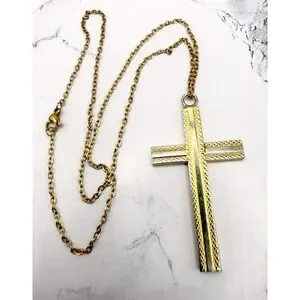 Source Unknown | Jewelry | Gold Tone Cross Necklace 29 Inch Chain ...